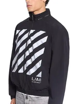 Off-White Reflective Diagonal Graphic Logo Windbreaker Jacket - Black