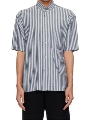 Issey Miyake Striped Band-collar Shirt - Blue