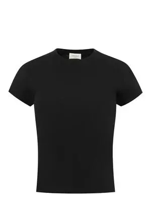 Saint Laurent Fitted Crew Neck T-shirt With Embroidered Logo - Nero