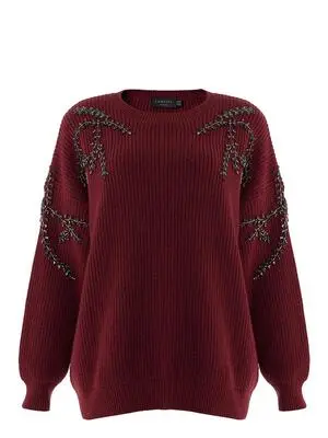 EXQUISE Grace Crew Neck Long Sleeve Sweater - Red