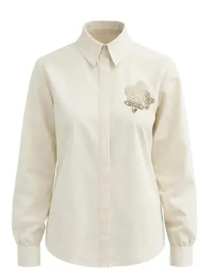 EXQUISE Embroidered Cotton Shirt - Yellow