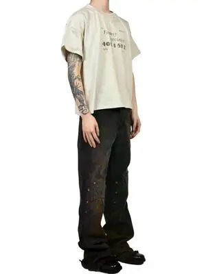 SEKRIT Cross-patch Flared Jeans - Black