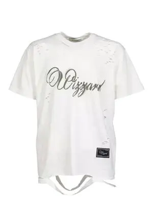 WIZZARD Distressed Graphic-print T-shirt - White
