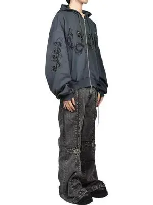 FINE CHAOS Washed Chaos Embroidered Hoodie - Black
