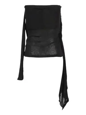 BOHEMSEO Signature Twist-drape Tube Strapless Blouse - Black