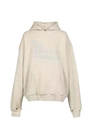 MARKING DISTANCE Logo-embroidered Distressed Hoodie - Neutrals