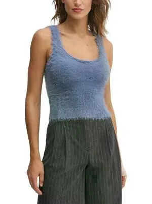 Sisley Fuzzy-knit Scoop-neck Top - Blue