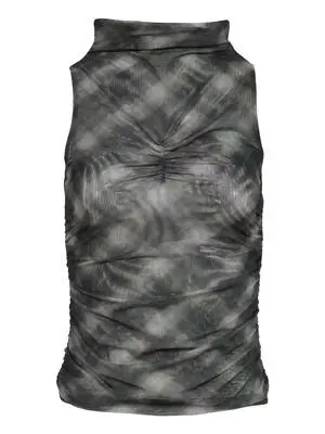 BOHEMSEO Check Pattern Sheer Mesh Sleeveless Top - Black