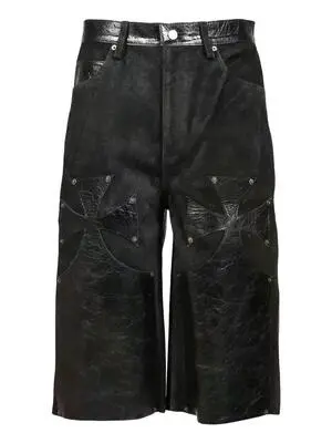 SEKRIT Cross-patch Leather Shorts