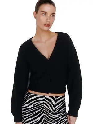 REFORMATION Regenerative Wool Cropped V-neck Cardigan - Black