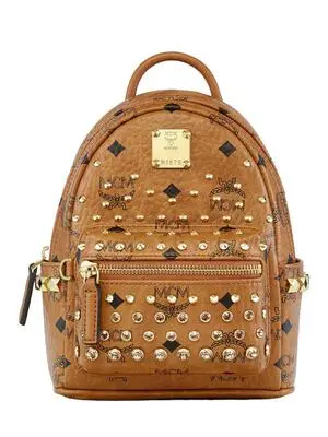 Mcm Stark Bebe Boo Backpack In Gold Crystal Visetos - Cognac