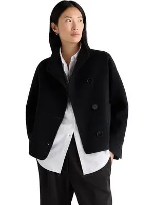 Quince Double-faced Merino Wool Funnel Neck Jacket - Black
