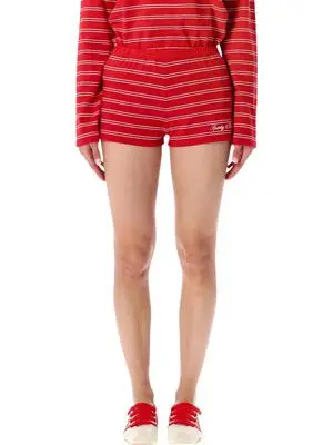 SPORTY & RICH Striped Logo Shorts - Ruby White