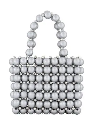 BELYED HANDCRAFT Fiona – Grey Wooden Bead Handbag Belyed - Silver