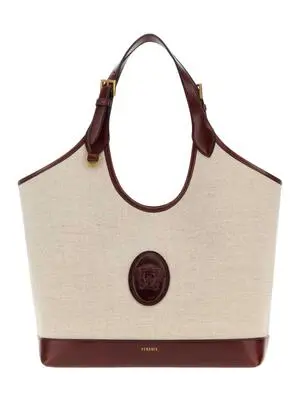 Versace Rivière Canvas And Leather Shoulder Bag - Beige