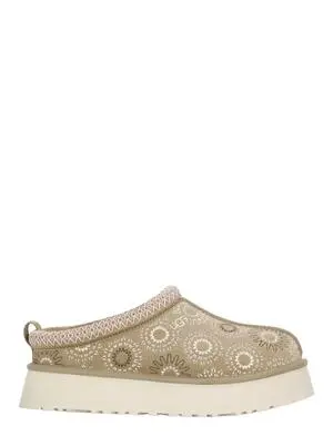 UGG Tazz Sun Stitch Suede Mules With Embroidery And Eva Sole - Beige