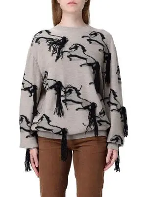 Stella McCartney Virgin Wool Crewneck Jumper With Fringes And Embroidery - Grey