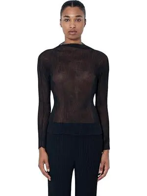 Issey Miyake Sheer Pleated Top - Black