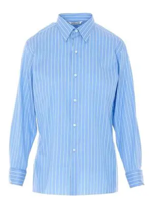 Auralee Cotton Silk Stripe Double-cuff Shirt - Blue