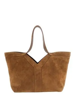 Saint Laurent Y Shoulder Bag In Suede Calfskin Leather - Brown