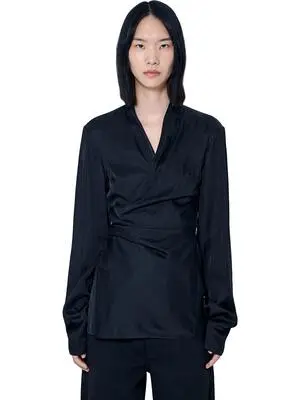 Rick Owens Laura Satin Wrap Top - Black
