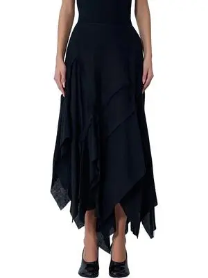 Yohji Yamamoto Gauzed Frilled Midi Skirt - Black