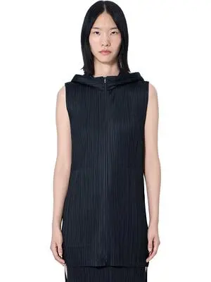 Issey Miyake Pleated Zip-front Sleeveless Tio - Black