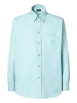 Fendi Oxford Cotton Shirt With Ff Embroidery - Blue