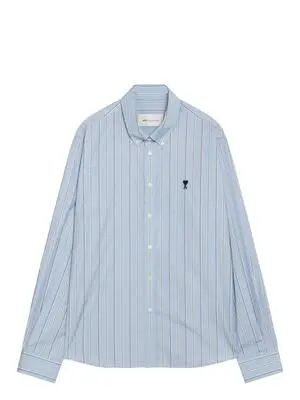 AMI Paris Light Striped De Coeur Shirt - Blue