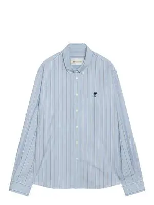 AMI Paris Light Striped De Coeur Shirt - Blue