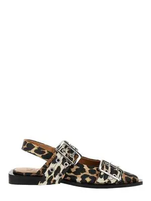 GANNI Tech Fabric Leopard Print Buckled Ballet Shoes - Multicolor