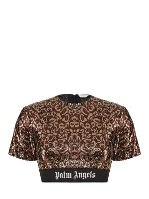 Palm Angels Sequined Short Sleeve Crop Top - Multicolor