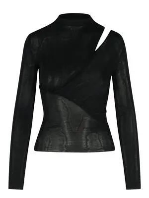 SELF-PORTRAIT Viscose Cut Out Top - Black