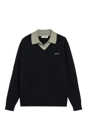 Miu Miu Wool And Cashmere Sweater With Collar - Blue