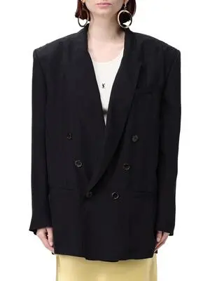 Saint Laurent Double Breasted Fluid Silk Oversized Blazer - Black
