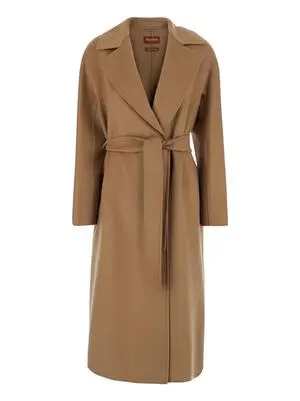 Max Mara Long Belted Wool And Cashmere Robe Coat With Classic Collar - Brown