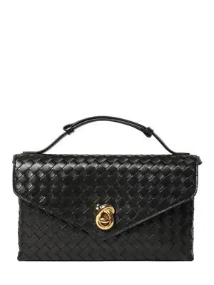 Bottega Veneta Small Knot Lock Intrecciato Leather Top Handle Bag - Black