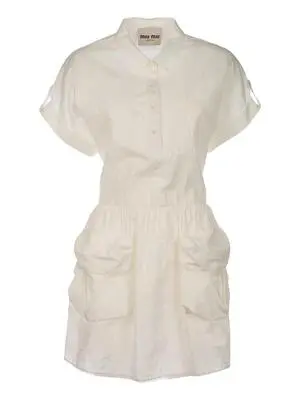 Miu Miu Cotton Shirt Dress With Cargo Pockets - Multicolor