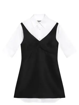 Balenciaga Hybrid Chemisier Mini Dress In Wool And Silk - Black