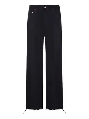 Rick Owens Wide Leg Jeans In Cerat Denim With Frayed Hem - Black