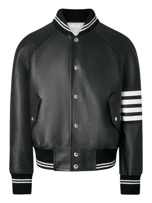 Thom Browne Grained Leather Bomber Jacket - Black