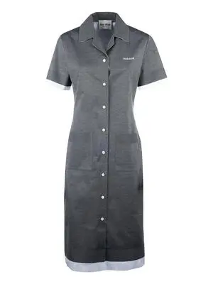 Miu Miu Short Sleeve Button Up Midi Dress - Multicolor