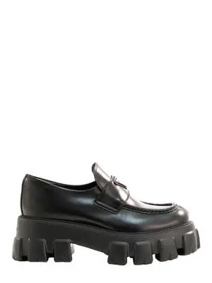 Prada Brushed Leather Loafers - Black