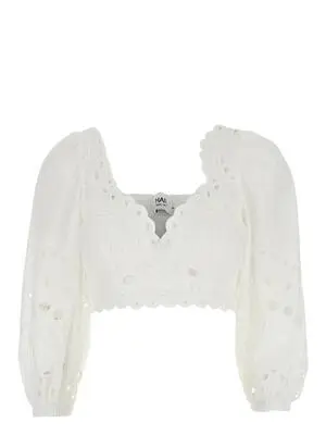 Charo Ruiz Ibiza Luna' White Top With Deep Neckline And Intricate Embroidery In Cotton Blend For - Multicolor
