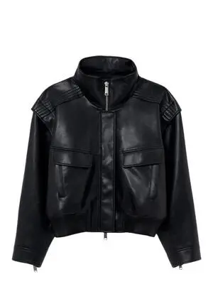 SELF-PORTRAIT Faux Leather Bomber Jacket - Multicolor
