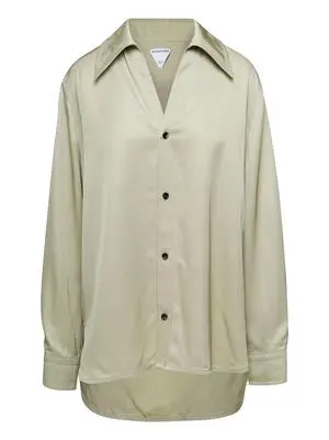 BOTTEGA VENETA Bottega Veneta Women Oversized Green Shirt With Maxi Collar In Fluid Viscose Woman