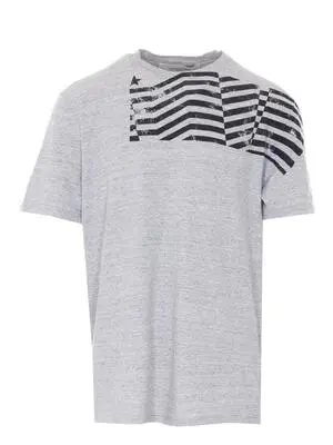 GOLDEN GOOSE Journey T-shirt With Flag Print - Gray