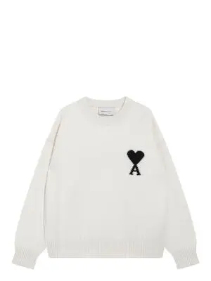AMI Paris De Coeur Virgin Wool Sweater - White