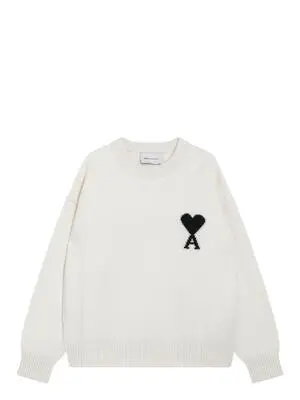 AMI Paris De Coeur Virgin Wool Sweater - White