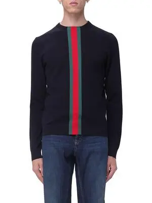 Gucci Striped Cotton Crew-neck Jumper With Web Detail - Blue
